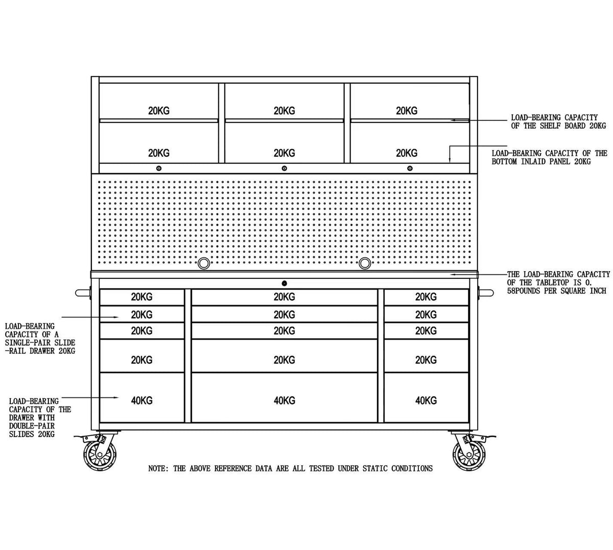 72 Inch Stainless-steel Rolling Workbench with Pegboard – nijibikes